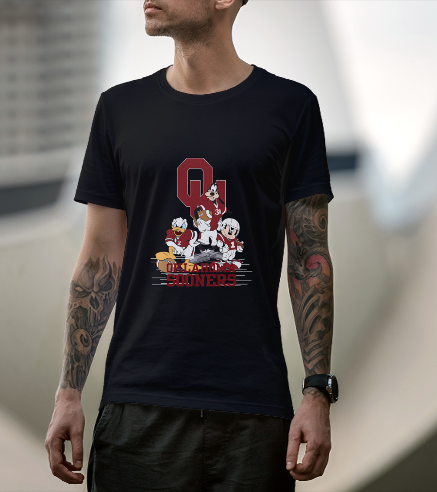 Oklahoma Sooners Disney Characters Football Team Collaboration Chtnca10012 T-Shirt