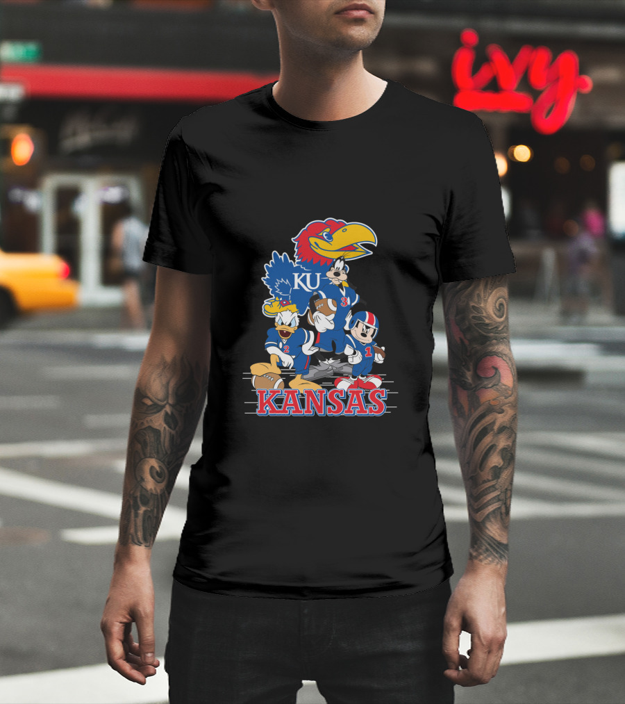 Kansas Ku Jayhawks Disney Characters Football Team Collab T-Shirt