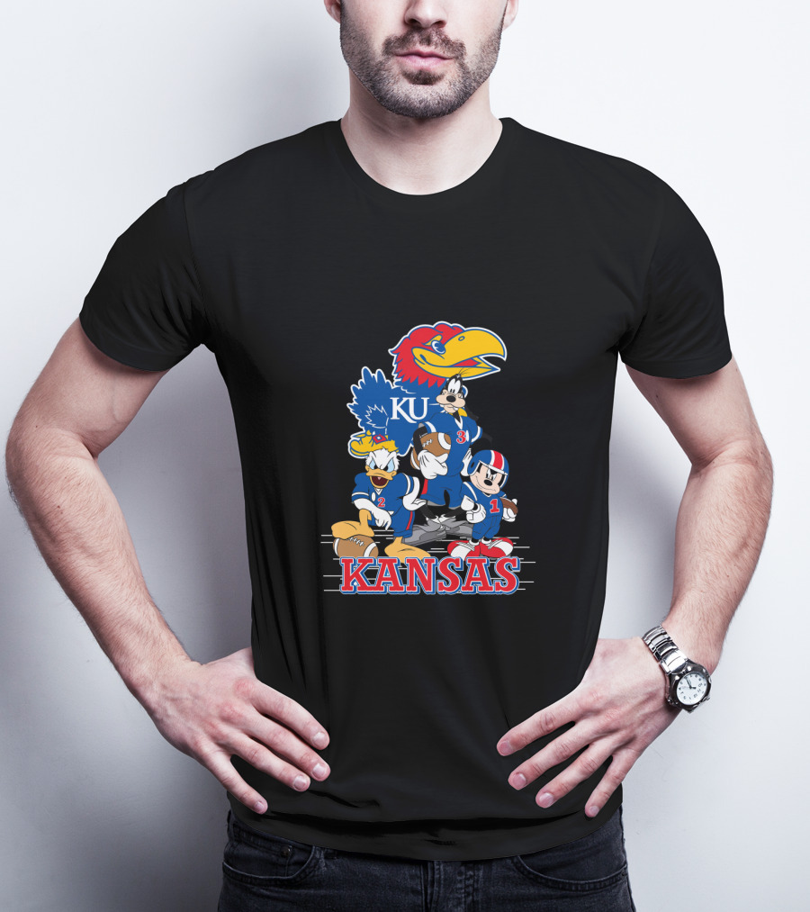 Kansas Ku Jayhawks Disney Characters Football Team Collab T-Shirt