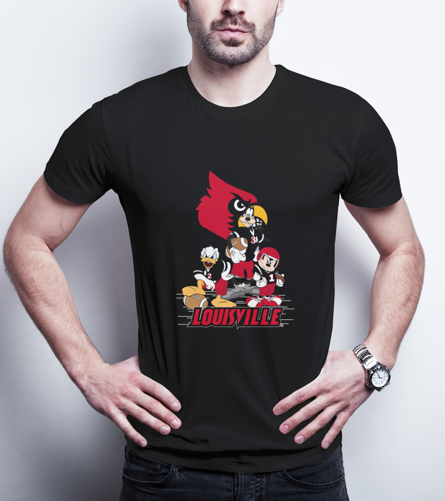 Louisville Cardinals Disney Characters Mickey Donald Goofy Football T-Shirt