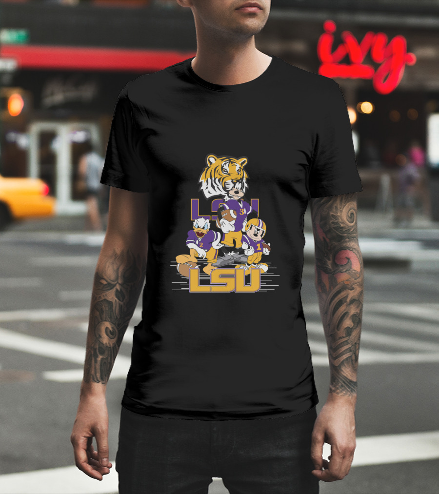 Lsu Tigers Mickey Donald Goofy Football Team Cartoon Characters T-Shirt