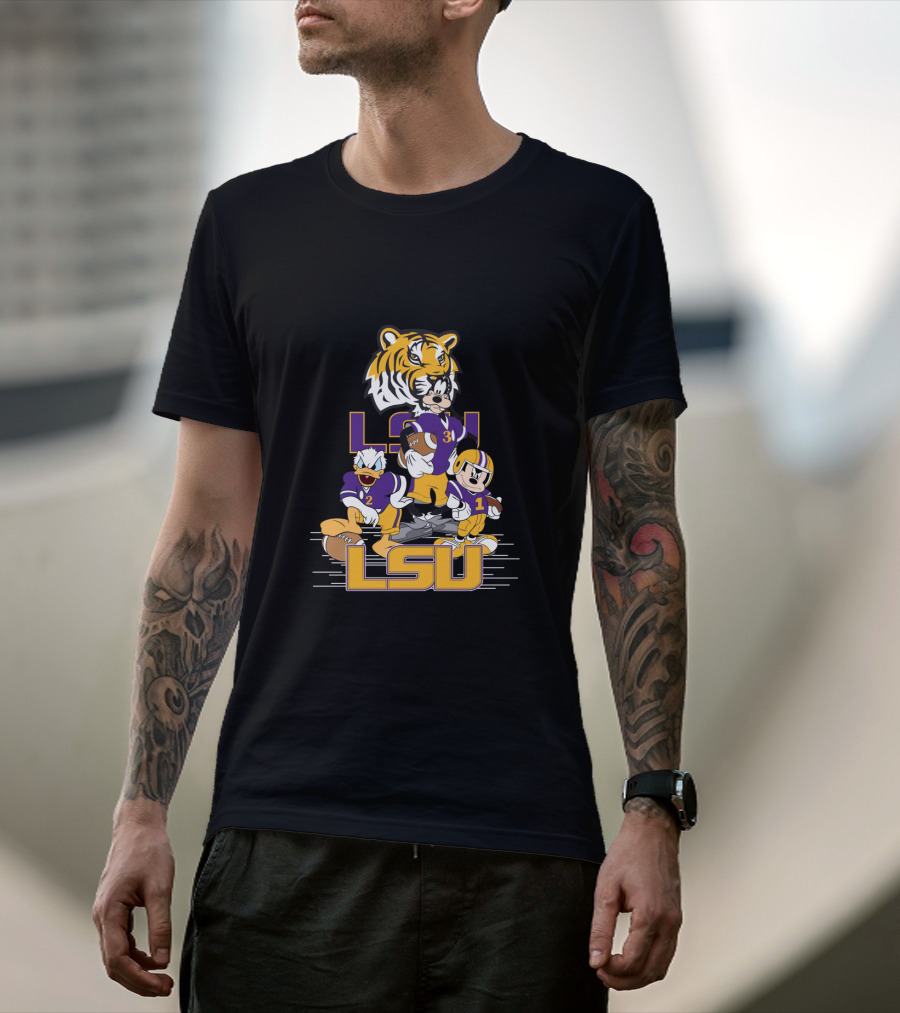 Lsu Tigers Mickey Donald Goofy Football Team Cartoon Characters T-Shirt