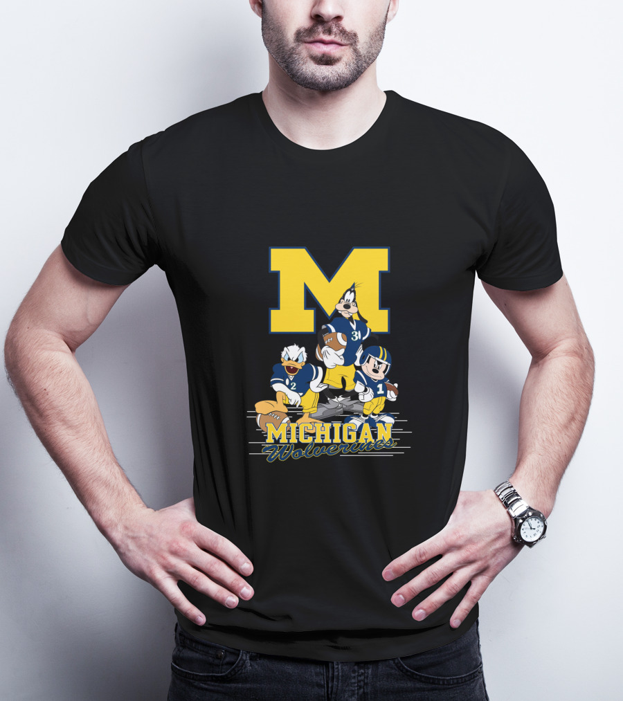 Michigan Wolverines Donald Mickey Goofy Football T-Shirt