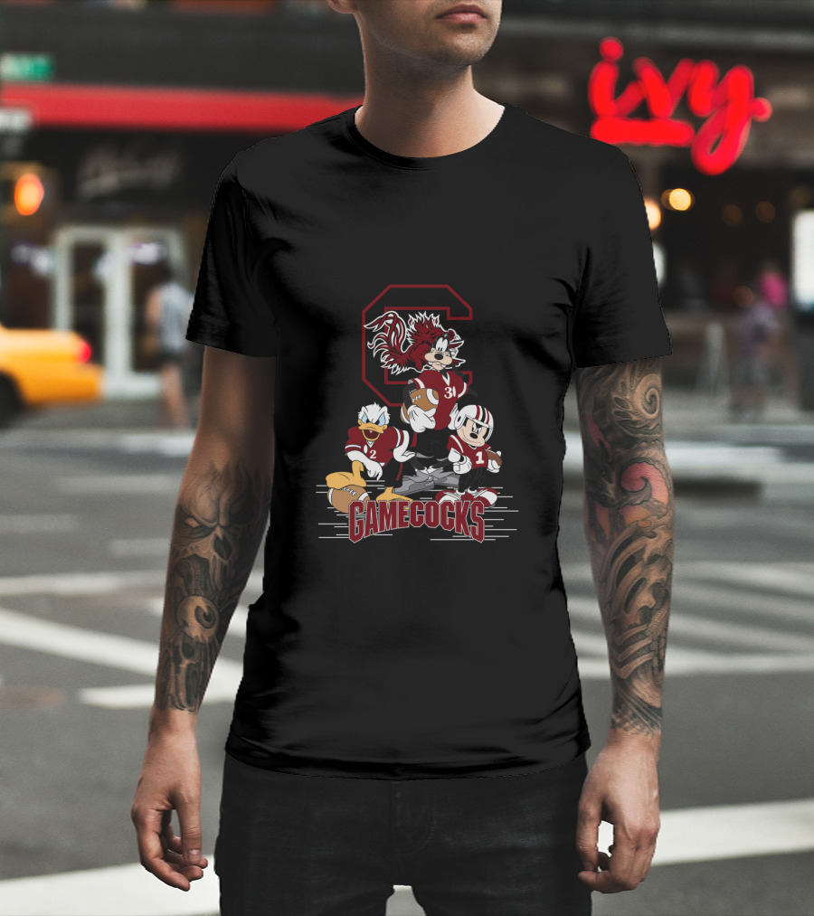 Chtnca10027 South Carolina Gamecocks Mickey Mouse Donald Duck Goofy Football T-Shirt