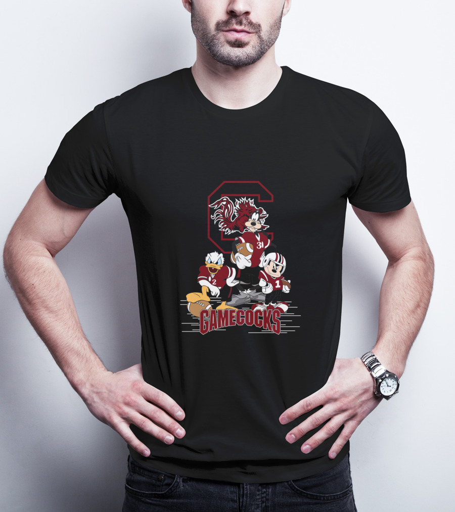 Chtnca10027 South Carolina Gamecocks Mickey Mouse Donald Duck Goofy Football T-Shirt