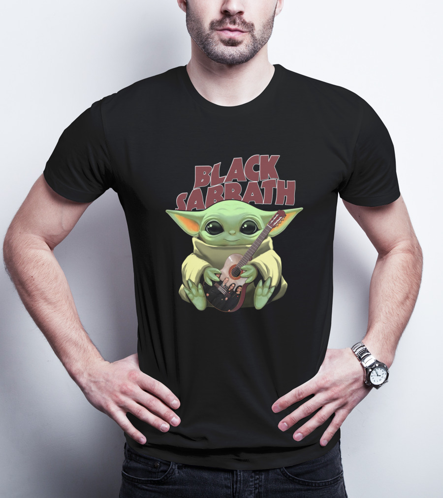 YODA Black Sabbath Cute Baby Holding Guitar T-Shirt