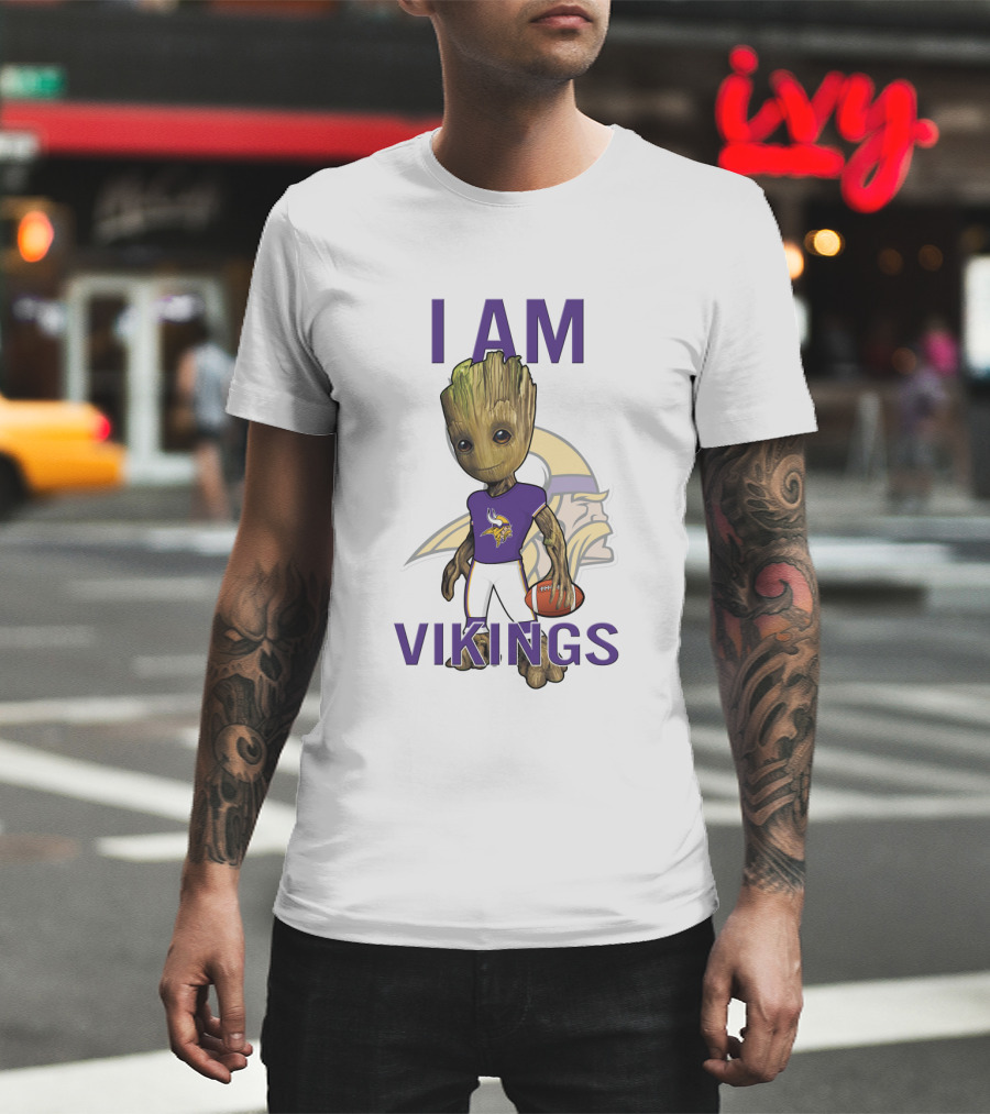 I Am Groot Minnesota Vikings Fan Holding Football T-Shirt