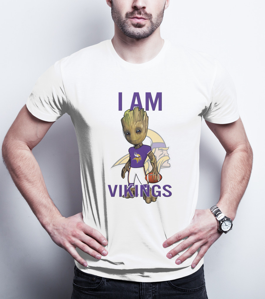 I Am Groot Minnesota Vikings Fan Holding Football T-Shirt