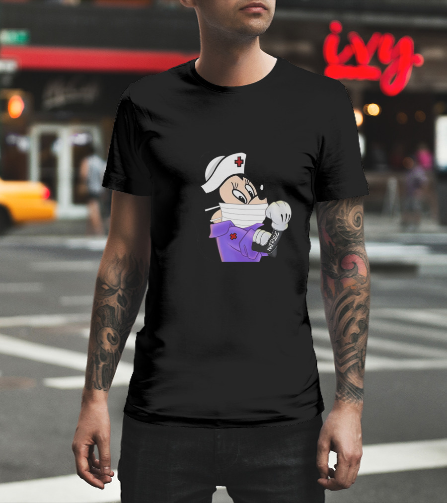 Mickey Nurse Character In Medical Uniform With Mask And Gloves T-Shirt
