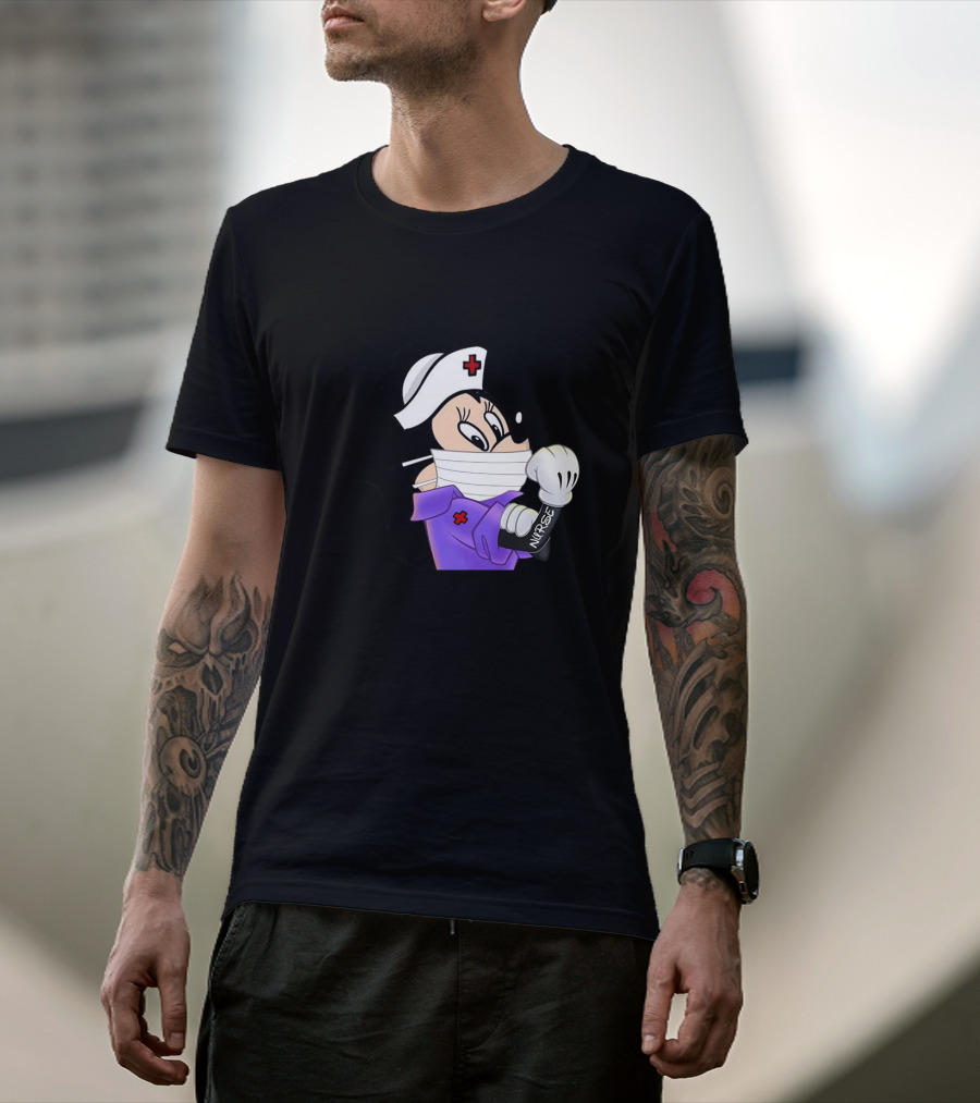 Mickey Nurse Character In Medical Uniform With Mask And Gloves T-Shirt
