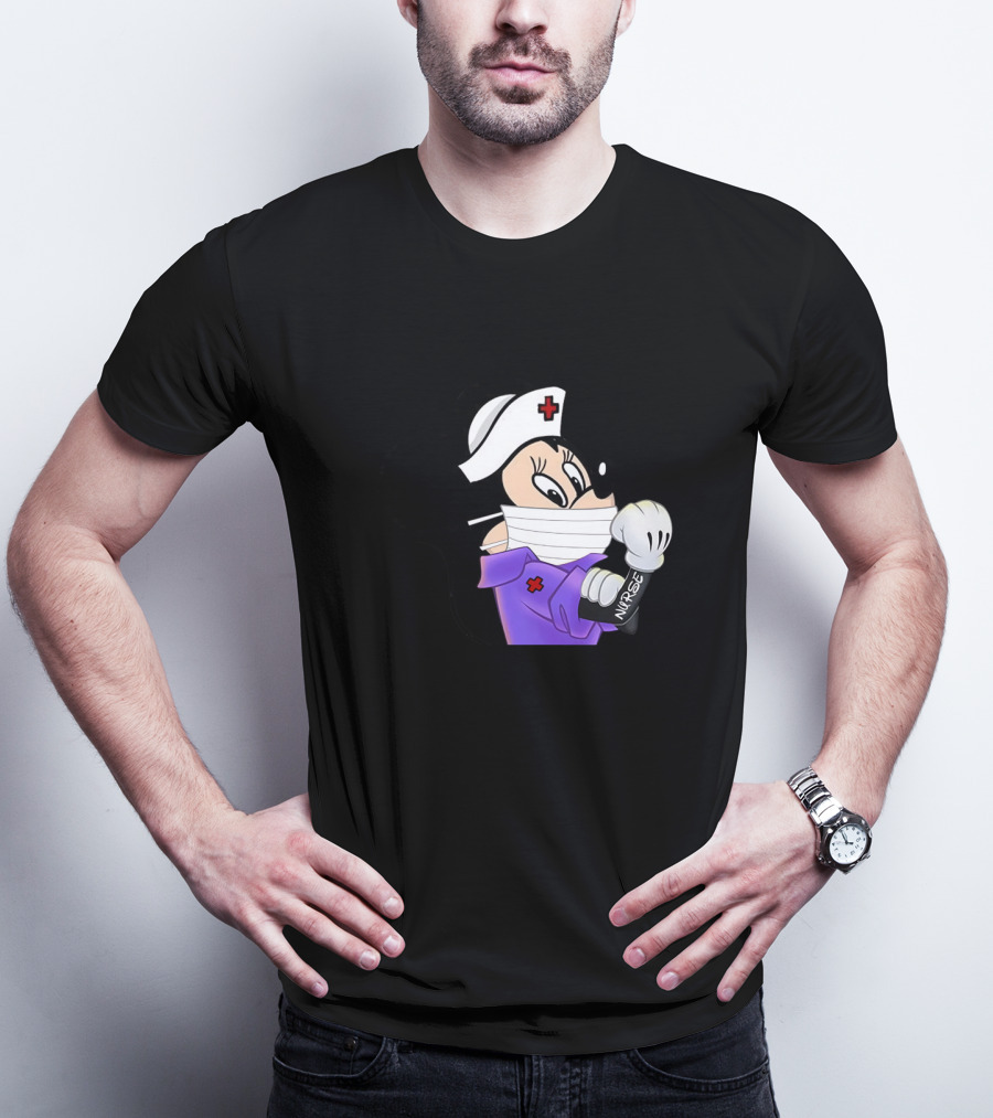 Mickey Nurse Character In Medical Uniform With Mask And Gloves T-Shirt