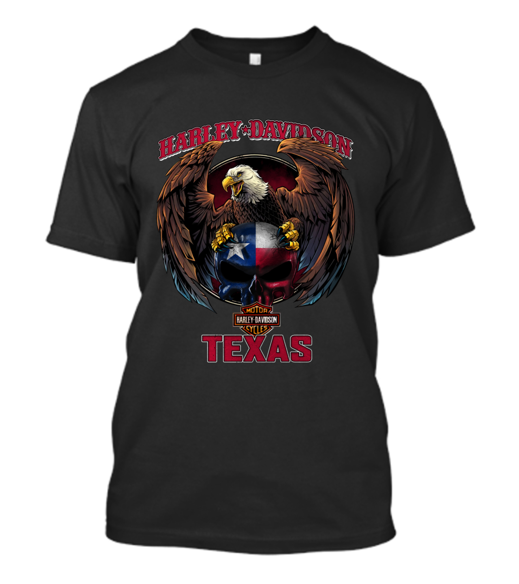 Harley Davidson Texas Eagle And Lone Star Skull Artwork T-Shirt