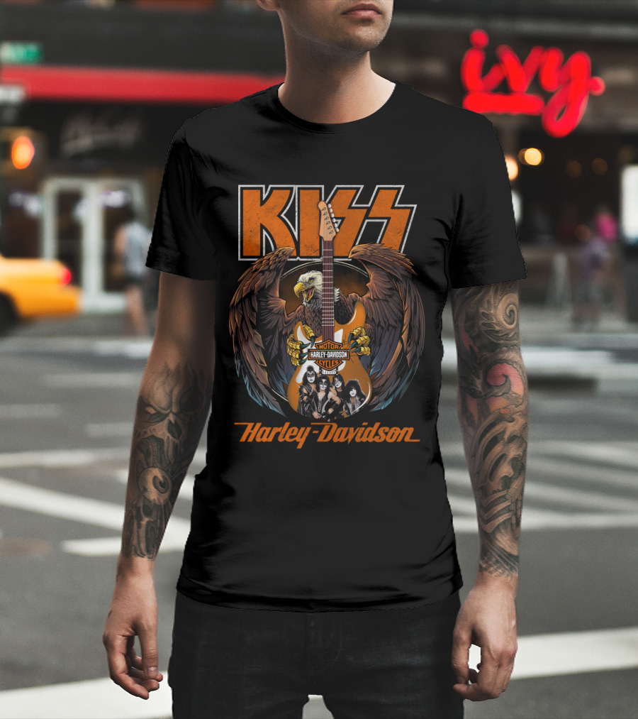Kiss Harley Davidson Motorcycles Eagle Guitar Band Members T-Shirt