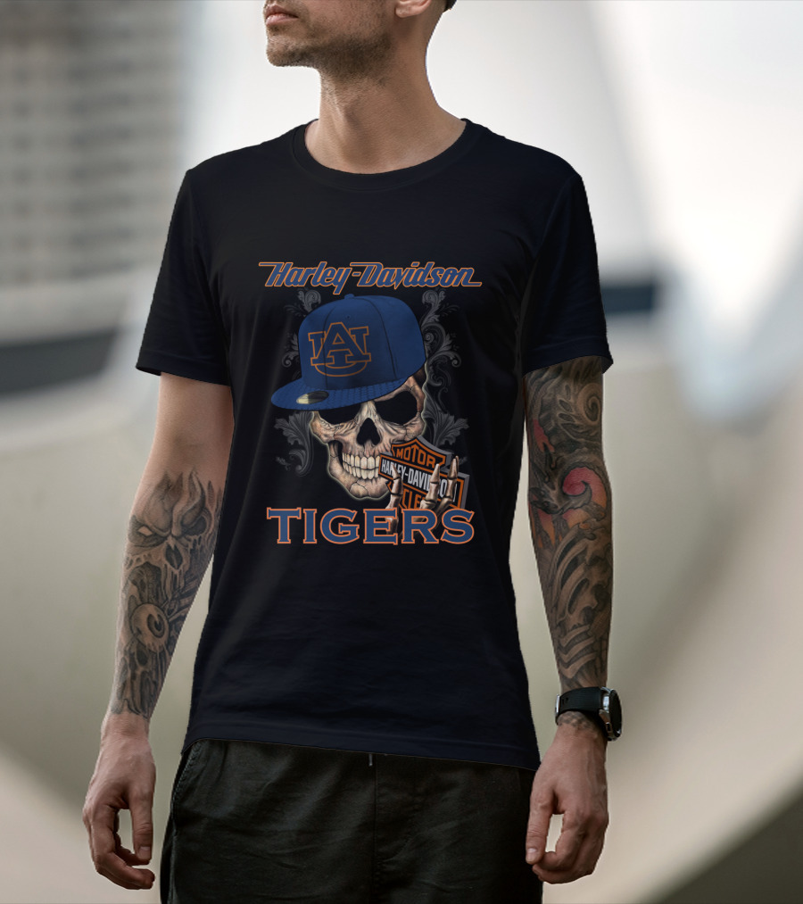 Harley Davidson Auburn Tigers Skull With Cap T-Shirt
