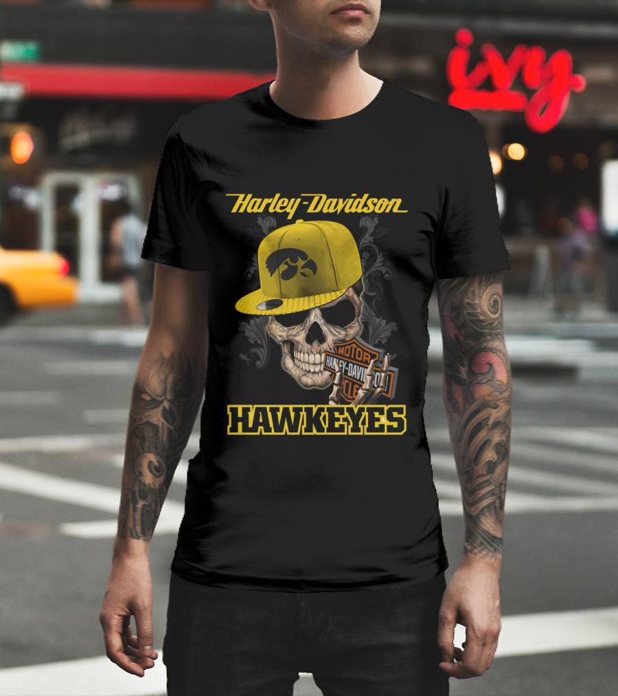 Harley Davidson Skull Iowa Hawkeyes T-Shirt