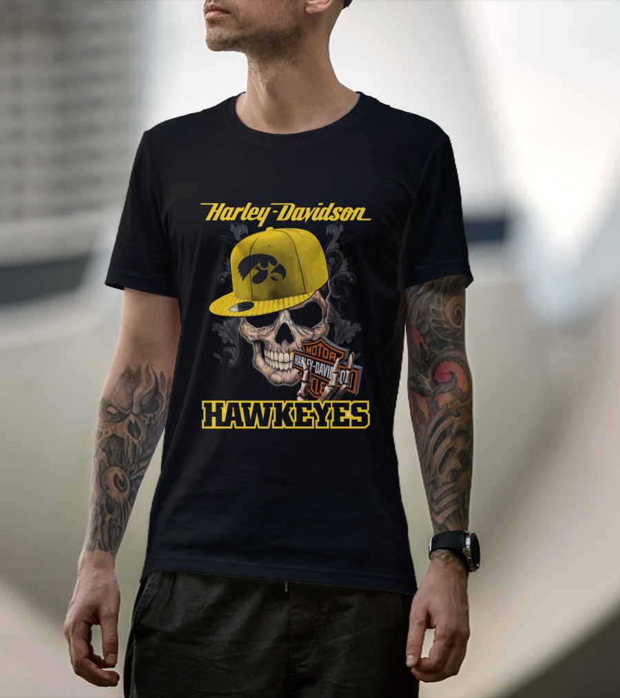 Harley Davidson Skull Iowa Hawkeyes T-Shirt