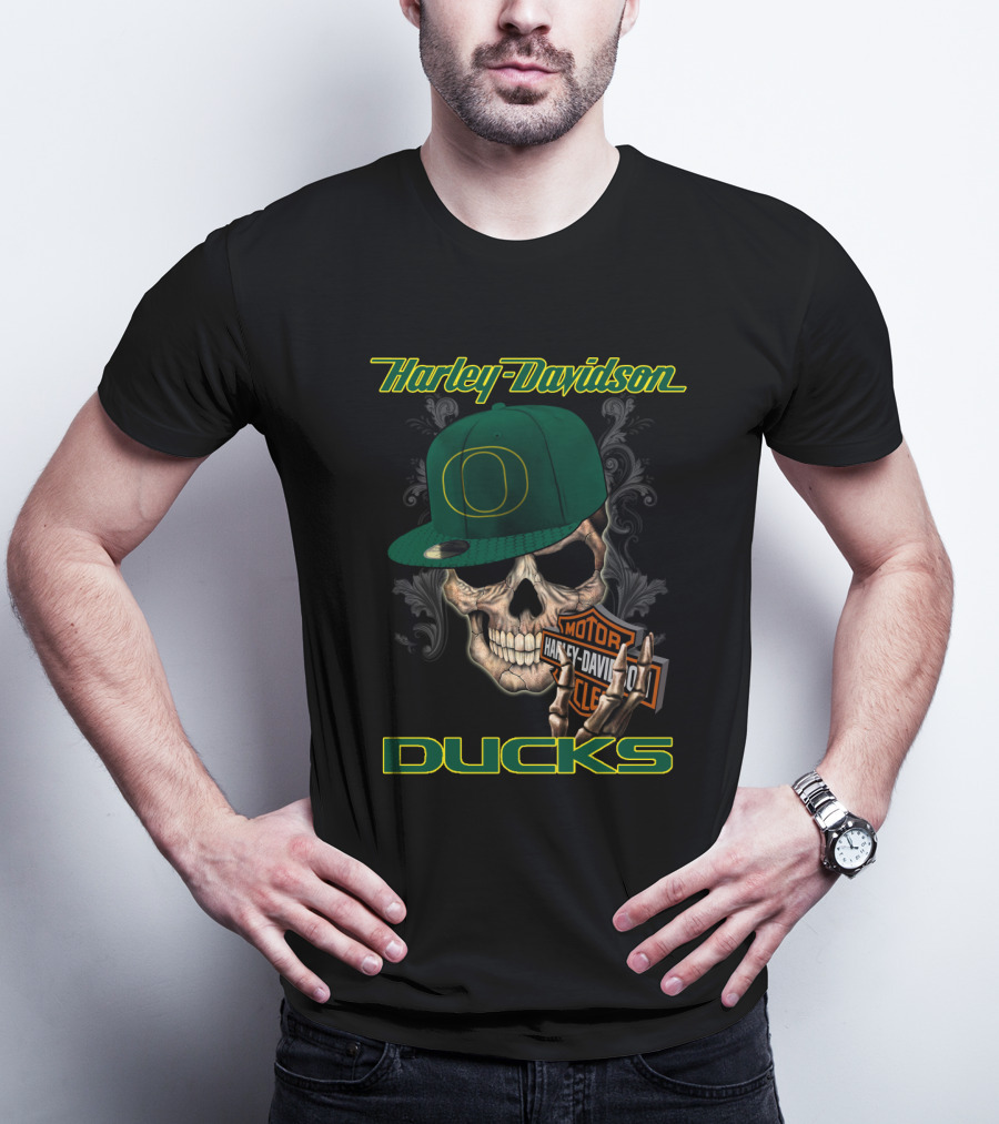 Harley Davidson Skull Oregon Ducks Hat T-Shirt