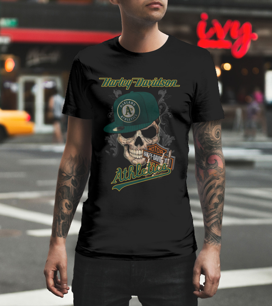 Harley Davidson Skull Oakland Athletics T-Shirt