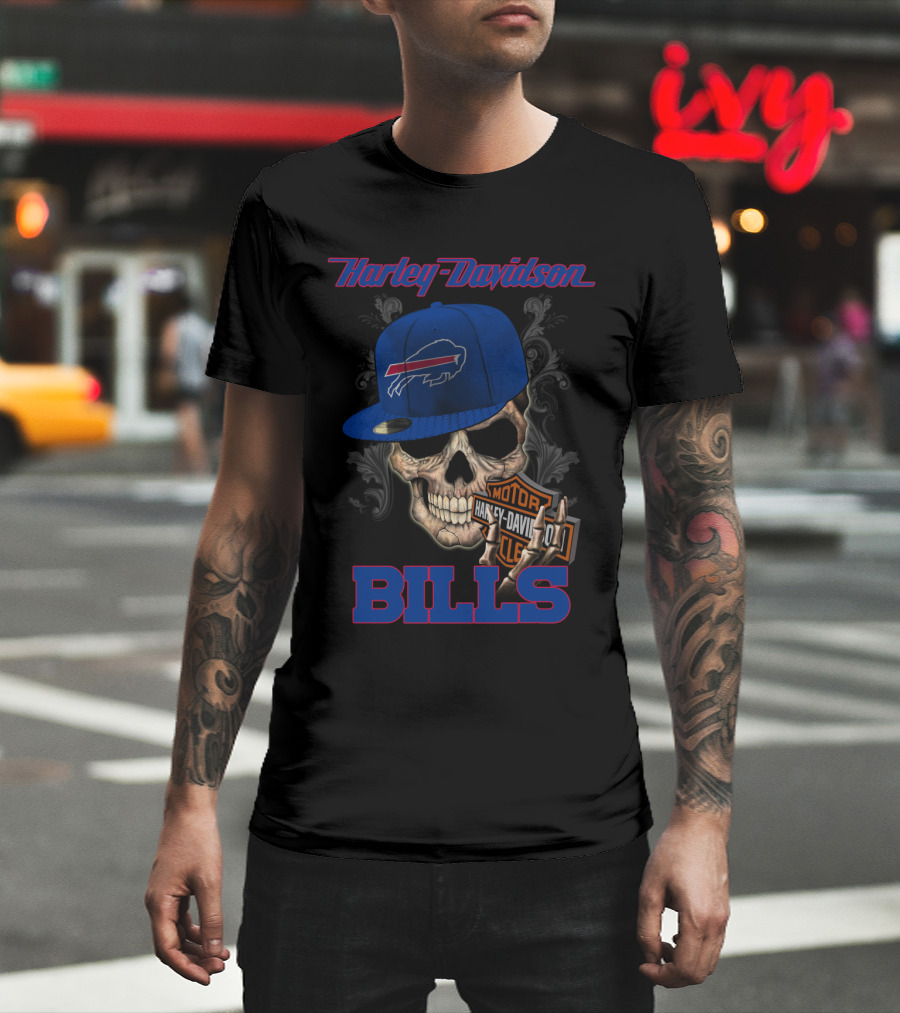 Harley Davidson Buffalo Bills Skull Hat T-Shirt
