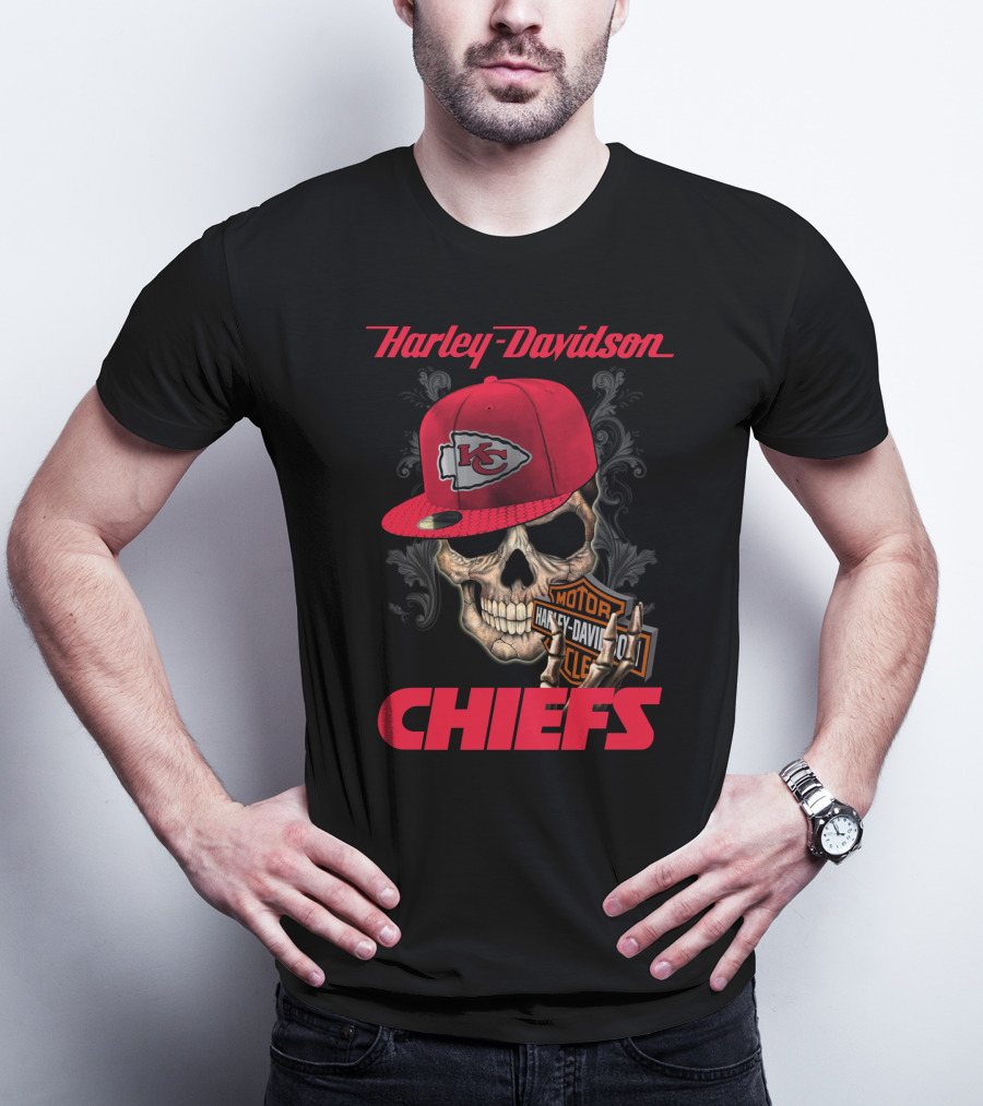 Harley Davidson Kansas City Chiefs Skull With Hat T-Shirt