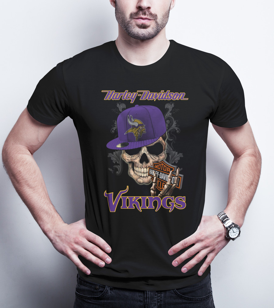 Harley Davidson Vikings Skull Minnesota Vikings Purple Hat T-Shirt
