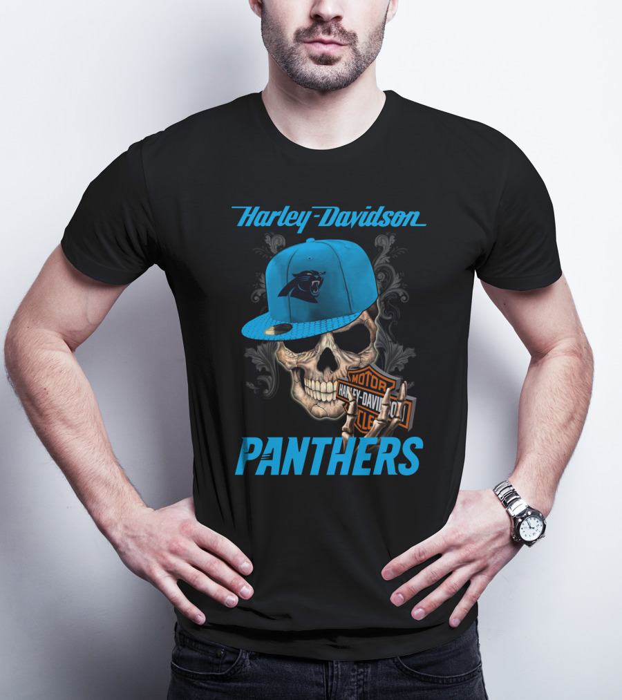 Harley Davidson Skull Carolina Panthers T-Shirt