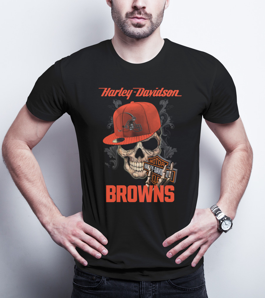 Harley Davidson Skull Cleveland Browns T-Shirt