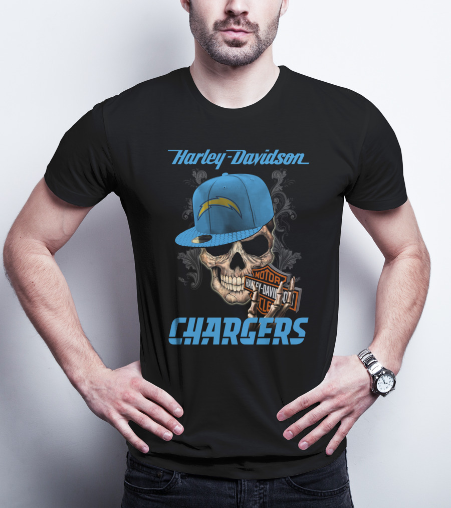 Harley Davidson Skull Los Angeles Chargers Motorcycle T-Shirt
