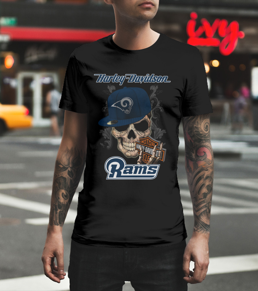 Harley Davidson Rams Skull Los Angeles Football T-Shirt