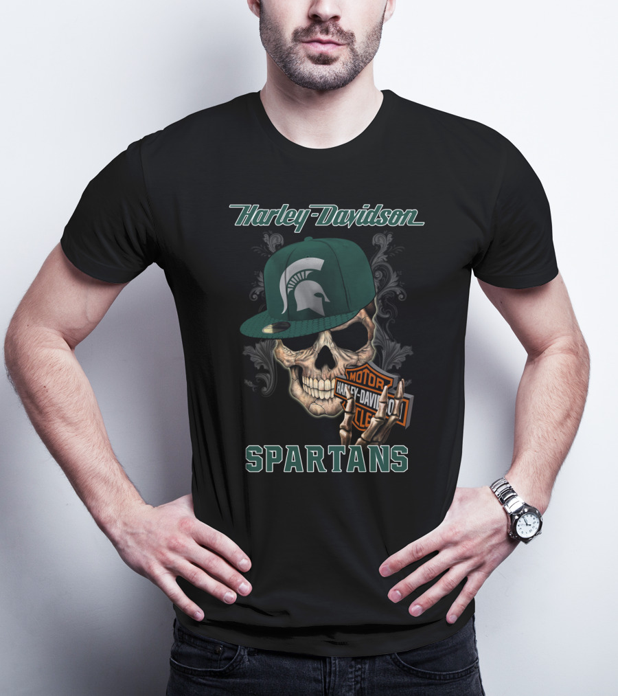 Harley Davidson Michigan State Spartans Skull Ncaa2 T-Shirt