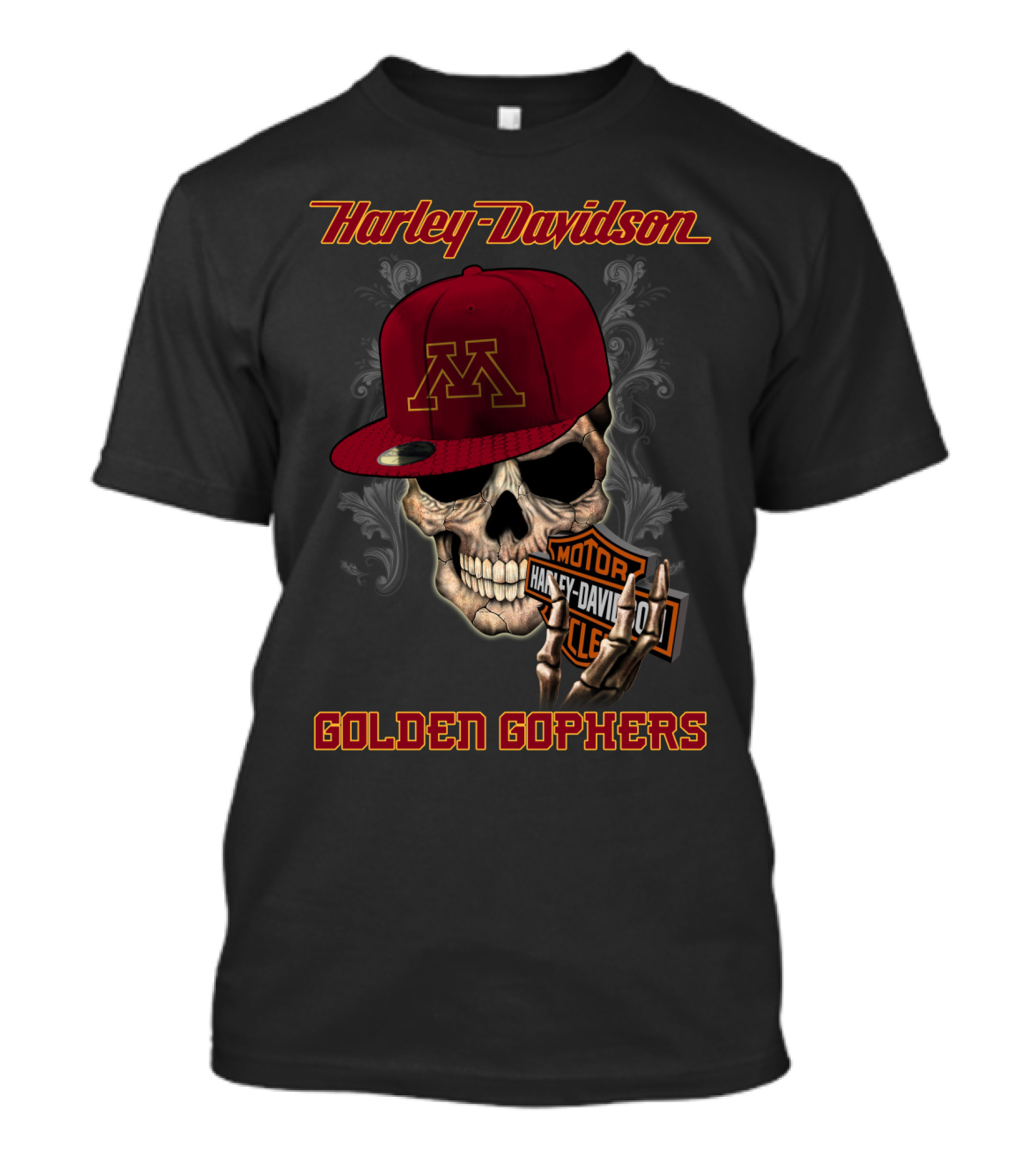 Harley Davidson Skull Minnesota Golden Gophers Motorcycles T-Shirt