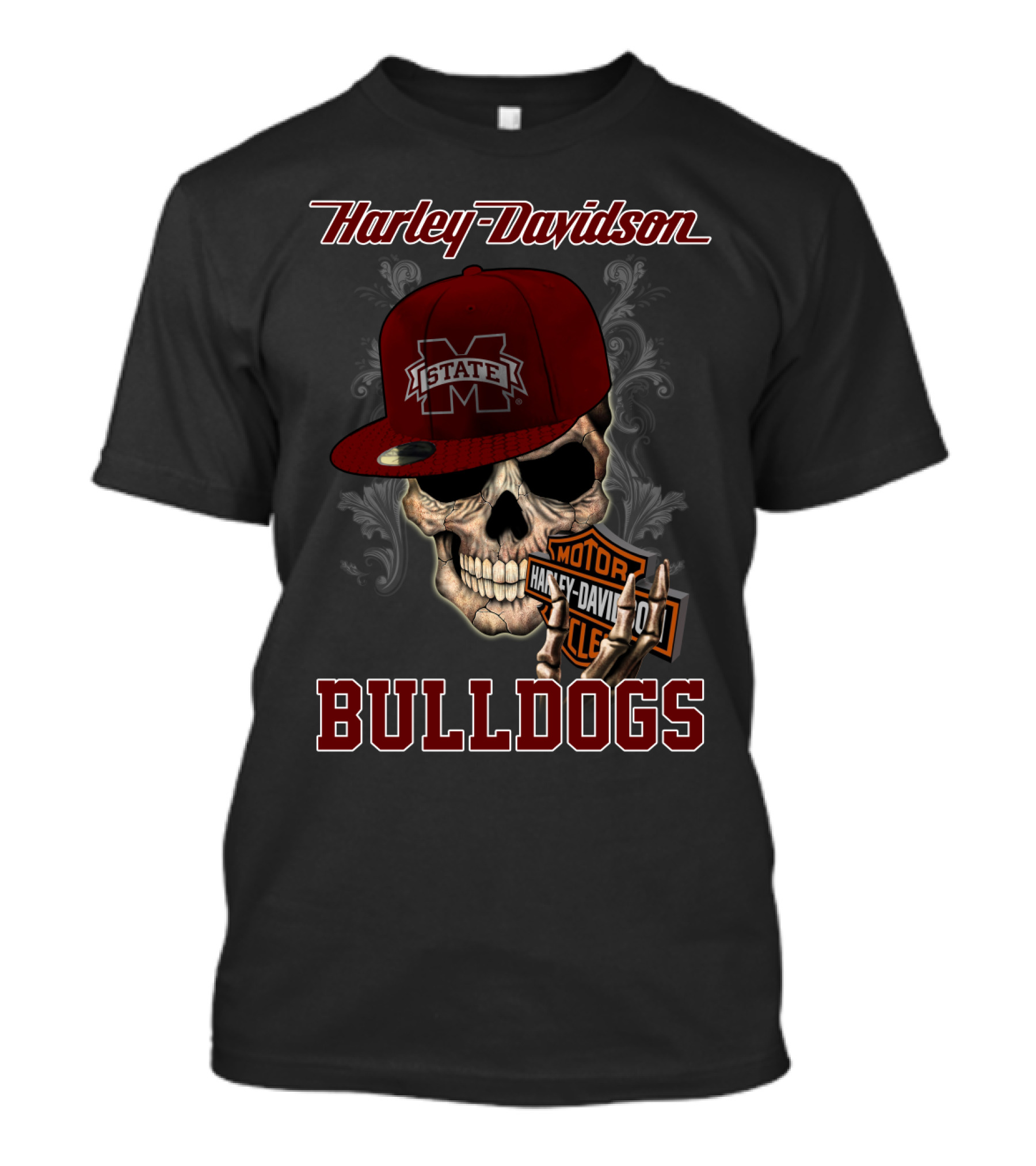 Harley Davidson Mississippi State Bulldogs Skull T-Shirt