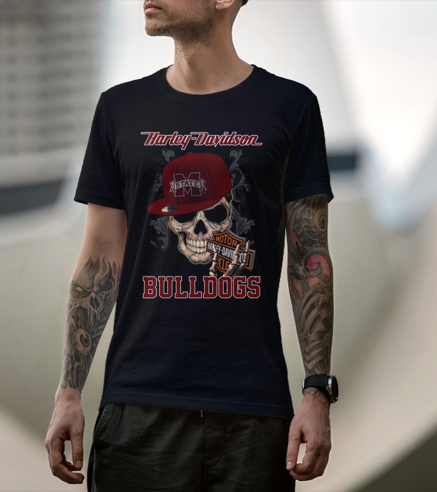 Harley Davidson Mississippi State Bulldogs Skull T-Shirt