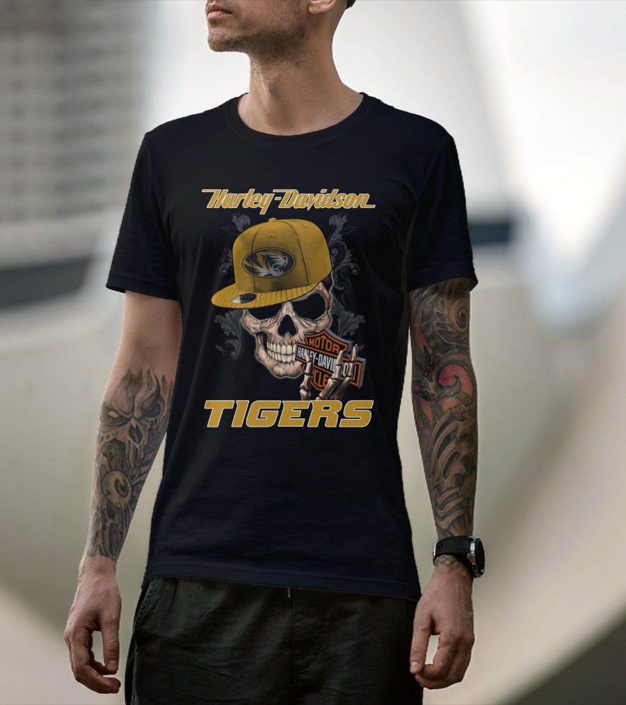 Harley Davidson Missouri Tigers Skull Hat T-Shirt
