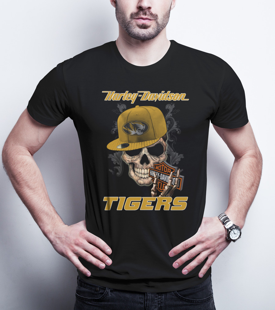 Harley Davidson Missouri Tigers Skull Hat T-Shirt