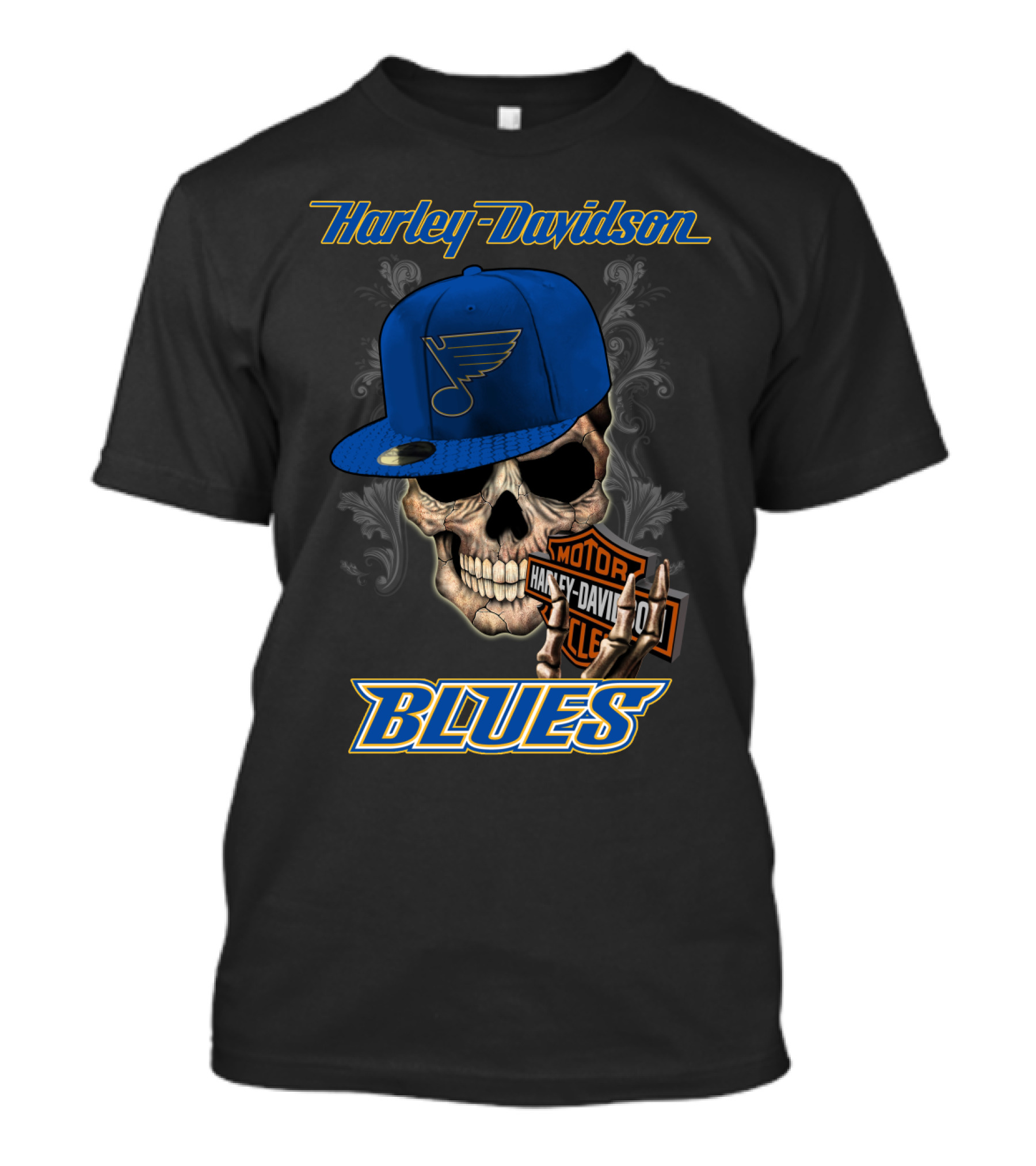 Harley Davidson St Louis Blues Skull Hat Nhl T-Shirt