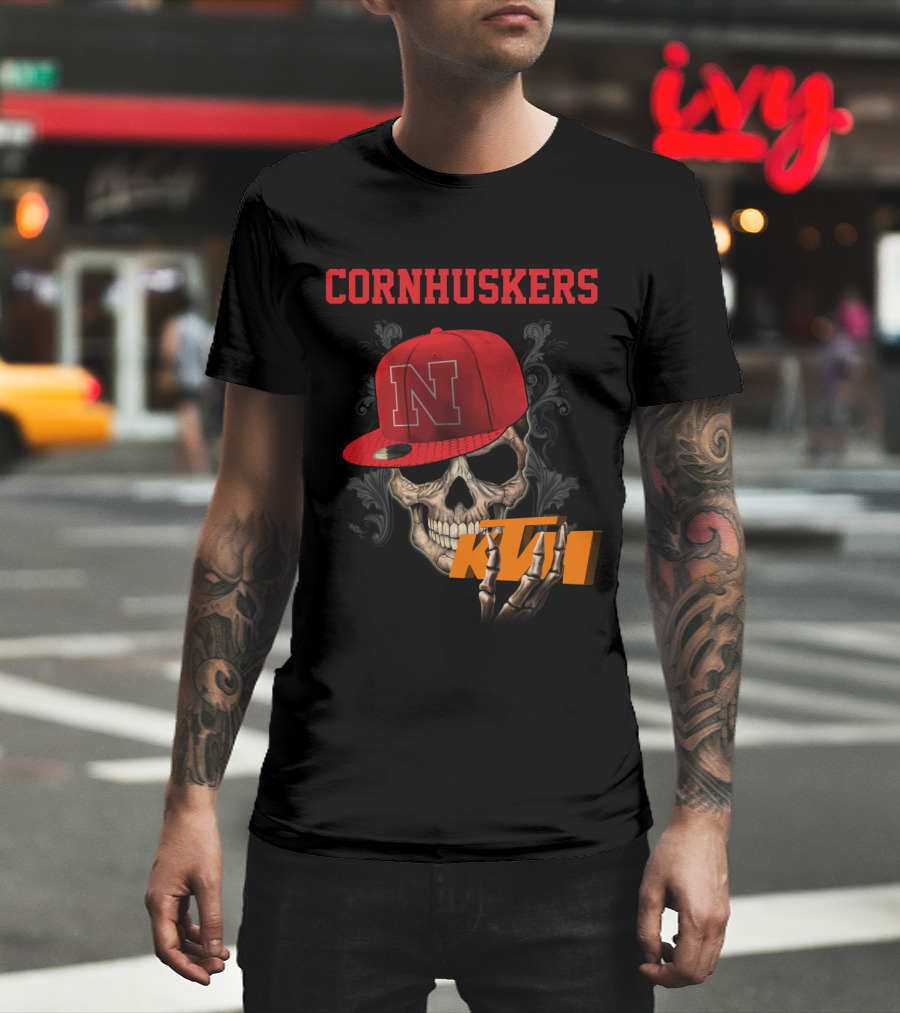 Ktm Nebraska Cornhuskers Skull With Red N Cap T-Shirt