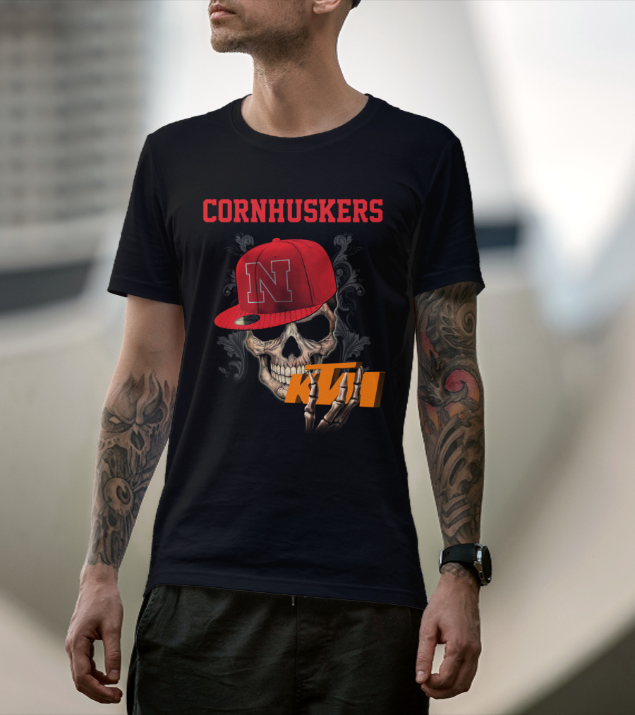 Ktm Nebraska Cornhuskers Skull With Red N Cap T-Shirt