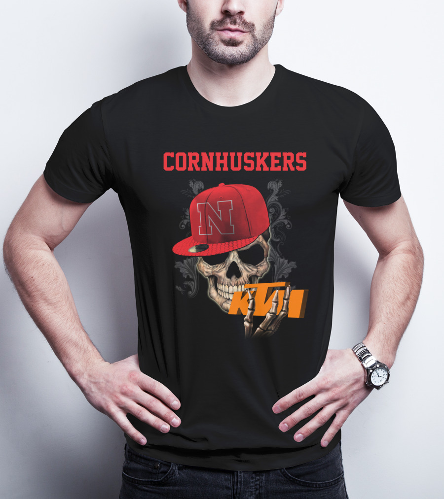 Ktm Nebraska Cornhuskers Skull With Red N Cap T-Shirt