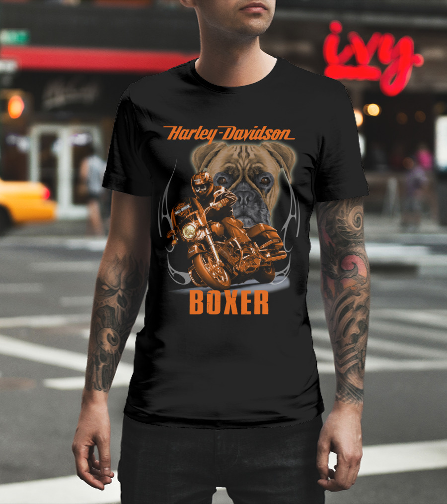 Harley Davidson Boxer Motorcycle Dog Rider T-Shirt