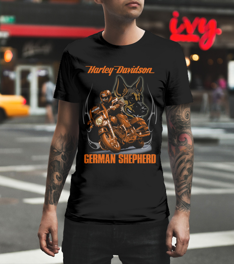 Harley Davidson German Shepherd Motorcycle Rider T-Shirt