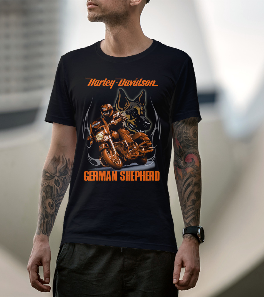 Harley Davidson German Shepherd Motorcycle Rider T-Shirt