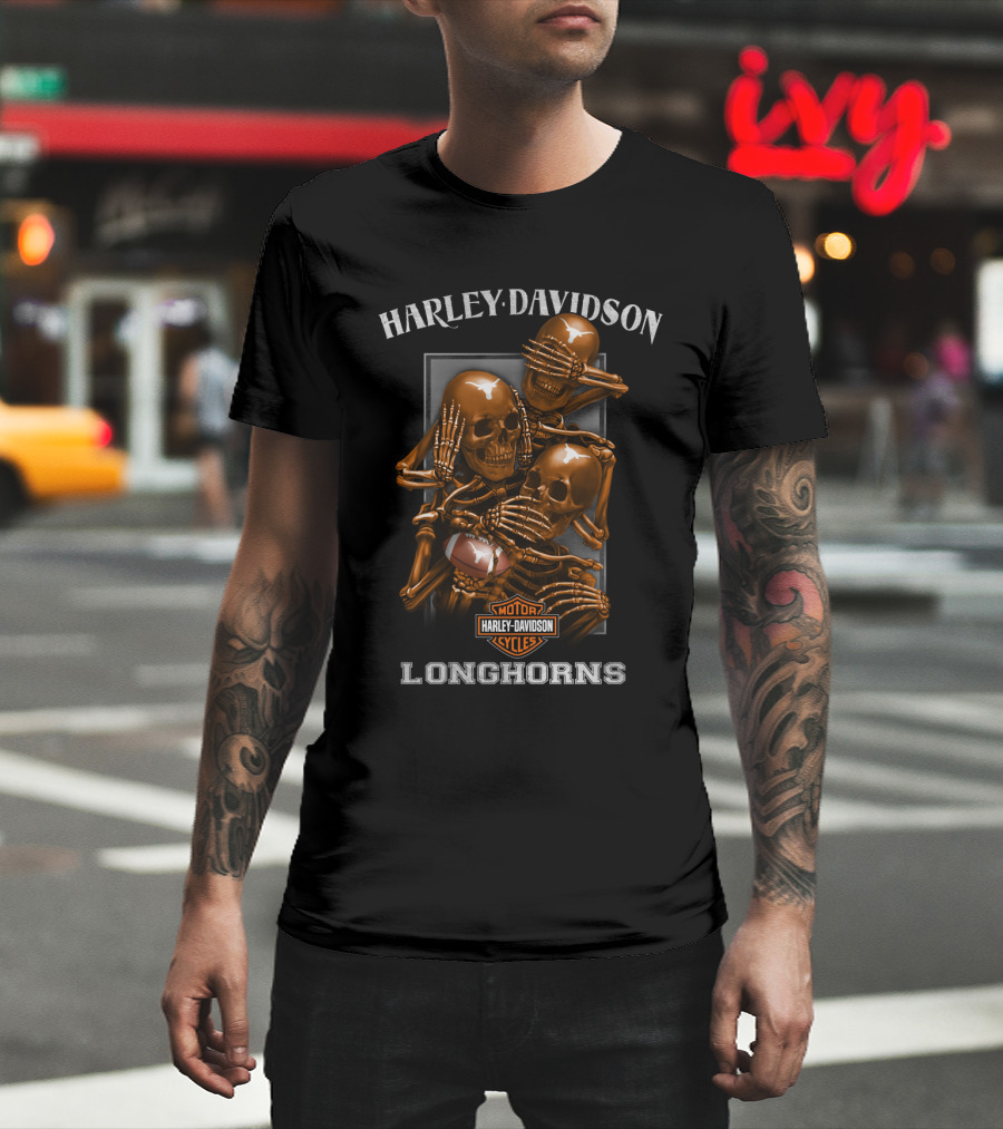 Harley Davidson Motor Cycles Longhorns Football Skulls T-Shirt