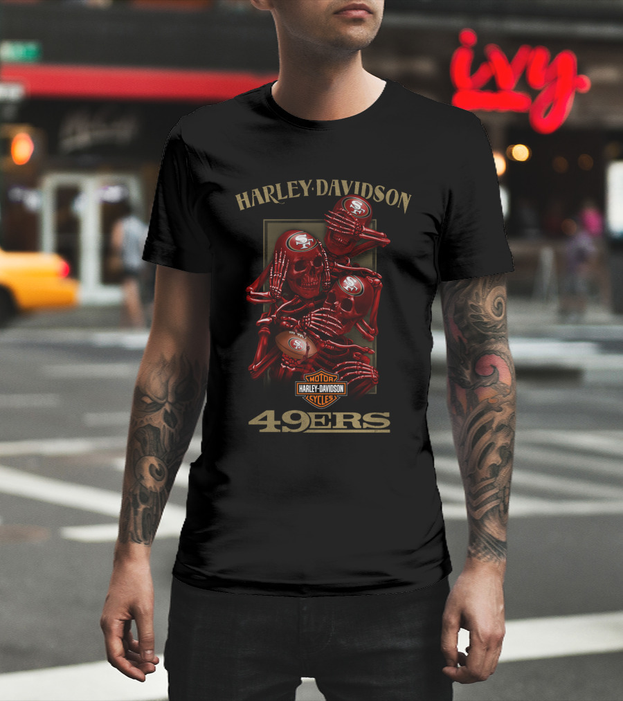 Harley Davidson Motor Cycles San Francisco 49ers Nfl Skeletons T-Shirt