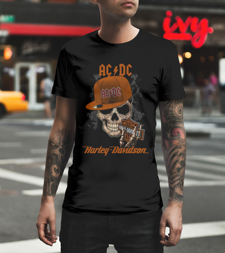 Acdc Skull Harley Davidson Hat T-Shirt