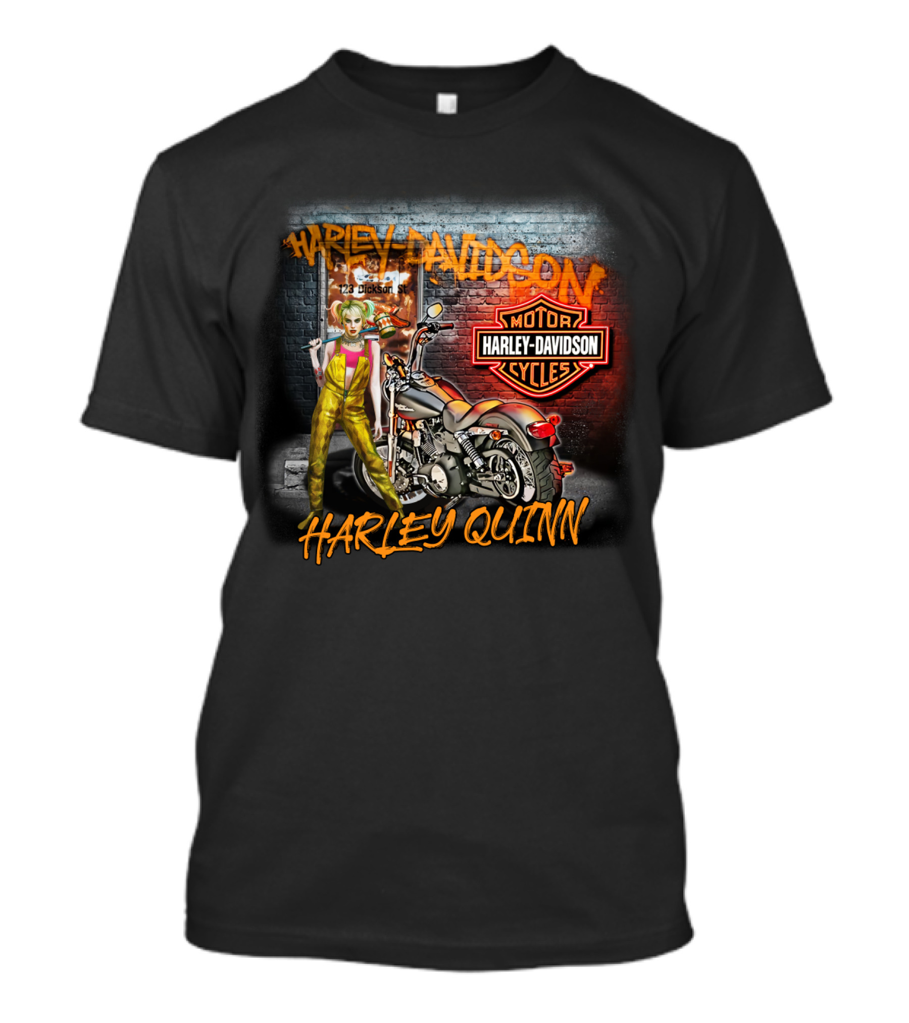 Harley Quinn Harley Davidson Motor Cycles Street Scene T-Shirt