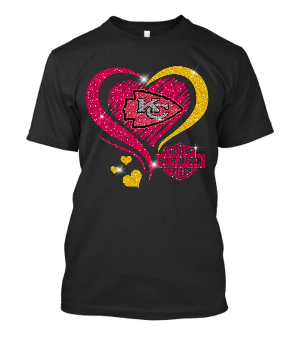 Harley Davidson Love Kansas City Chiefs Logo Heart T-Shirt