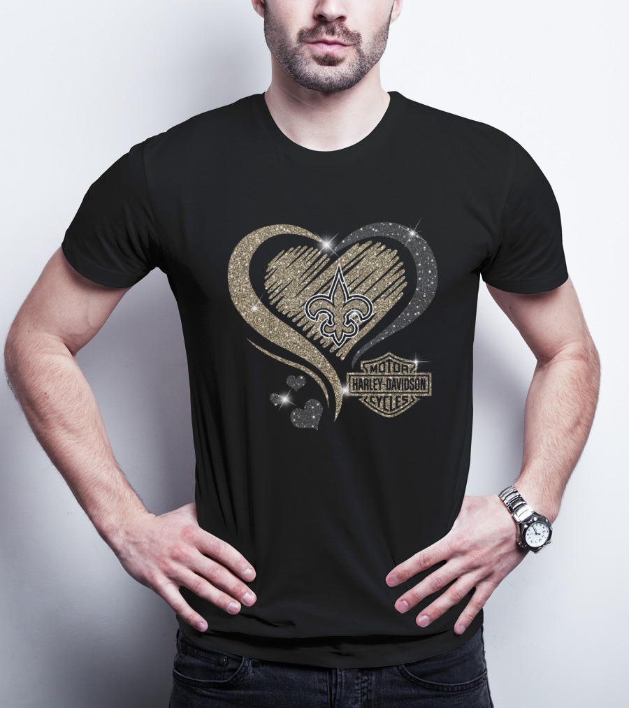 Harley Davidson New Orleans Saints Heart Fleur-De-Lis Motif T-Shirt