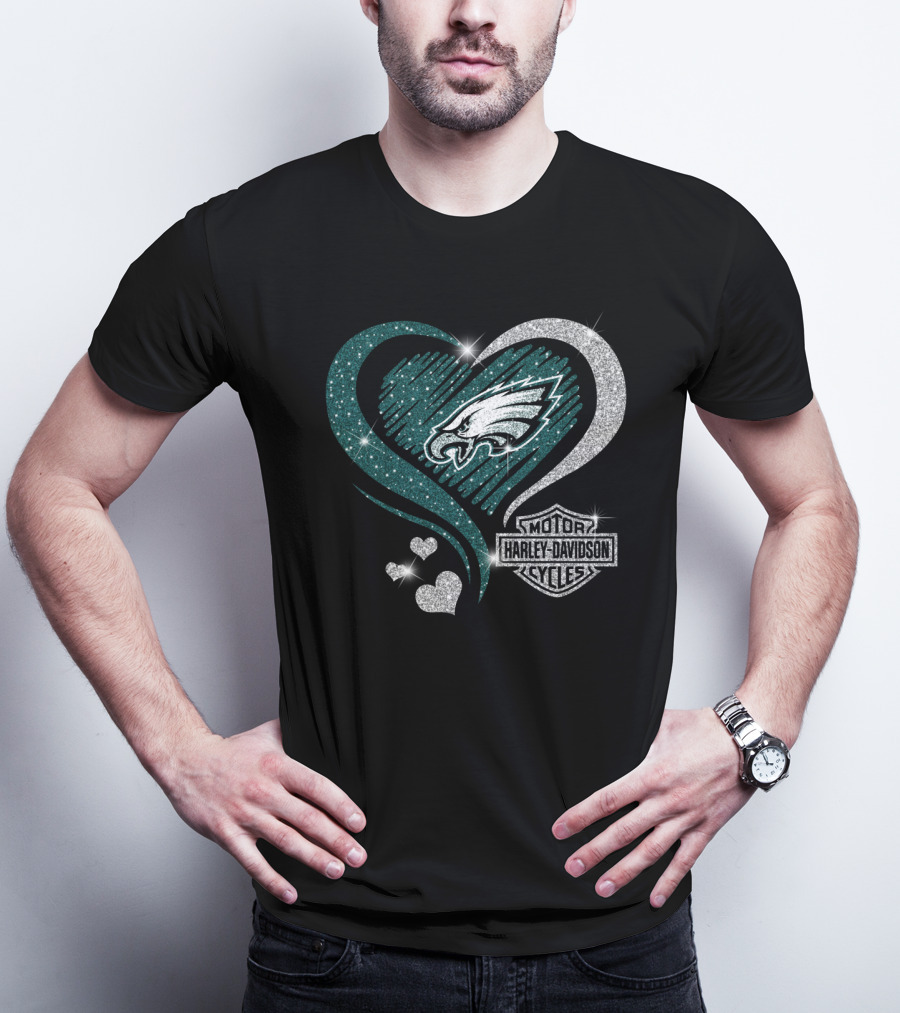 Philadelphia Eagles Harley Davidson Heart T-Shirt