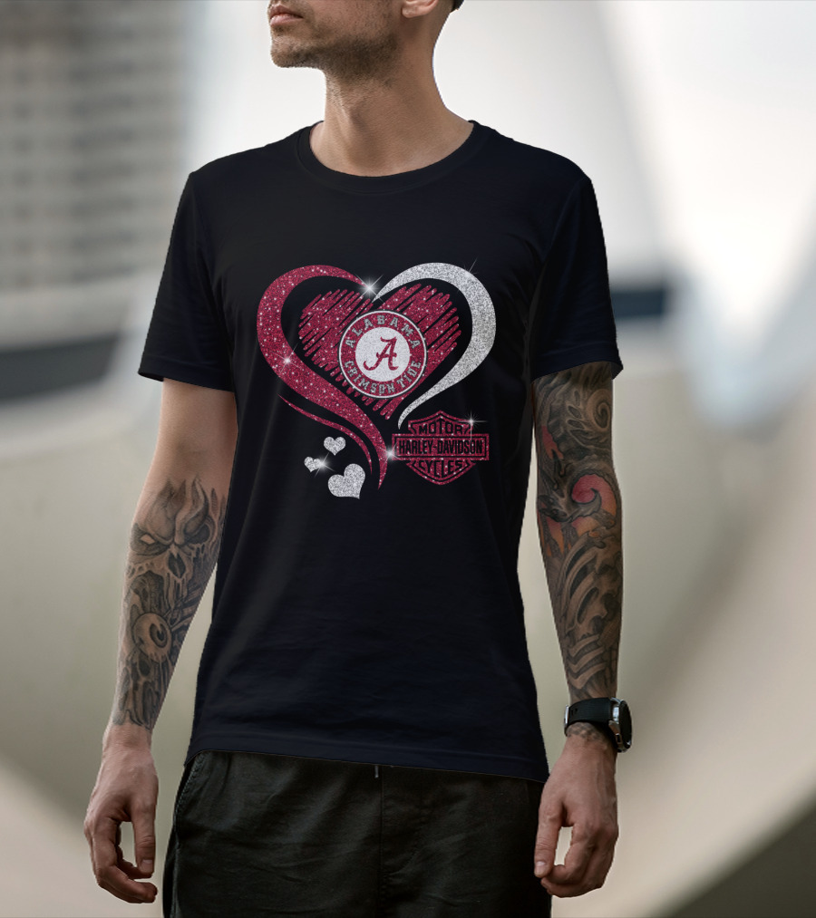Alabama Crimson Tide Heart Sparkle Harley Davidson Motorcycles T-Shirt